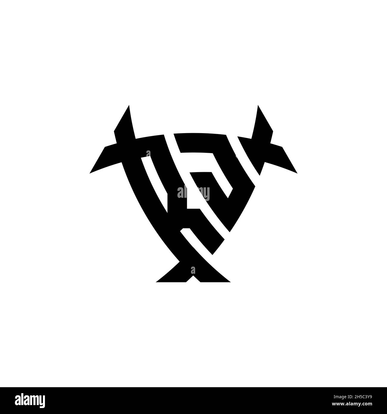 RJ Monogram logo letter with triangle shield and circle shape style ...