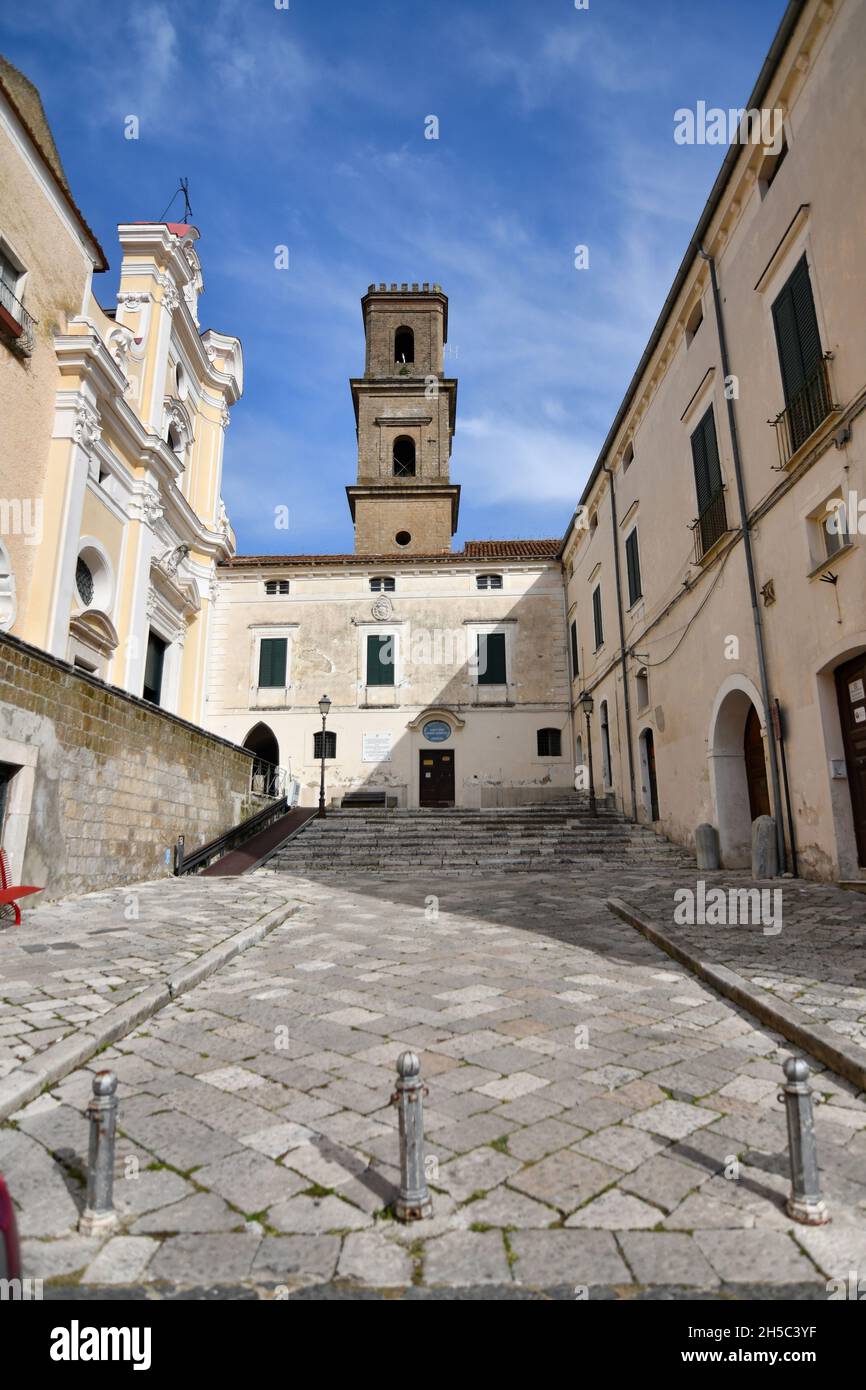 Square and facade of the Cathedral of Caiazzo, a small village in the ...