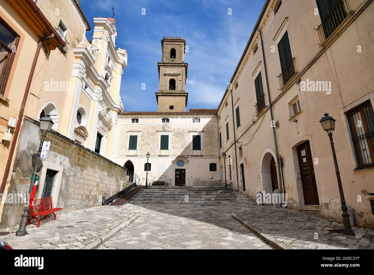 Square and facade of the Cathedral of Caiazzo, a small village in the ...