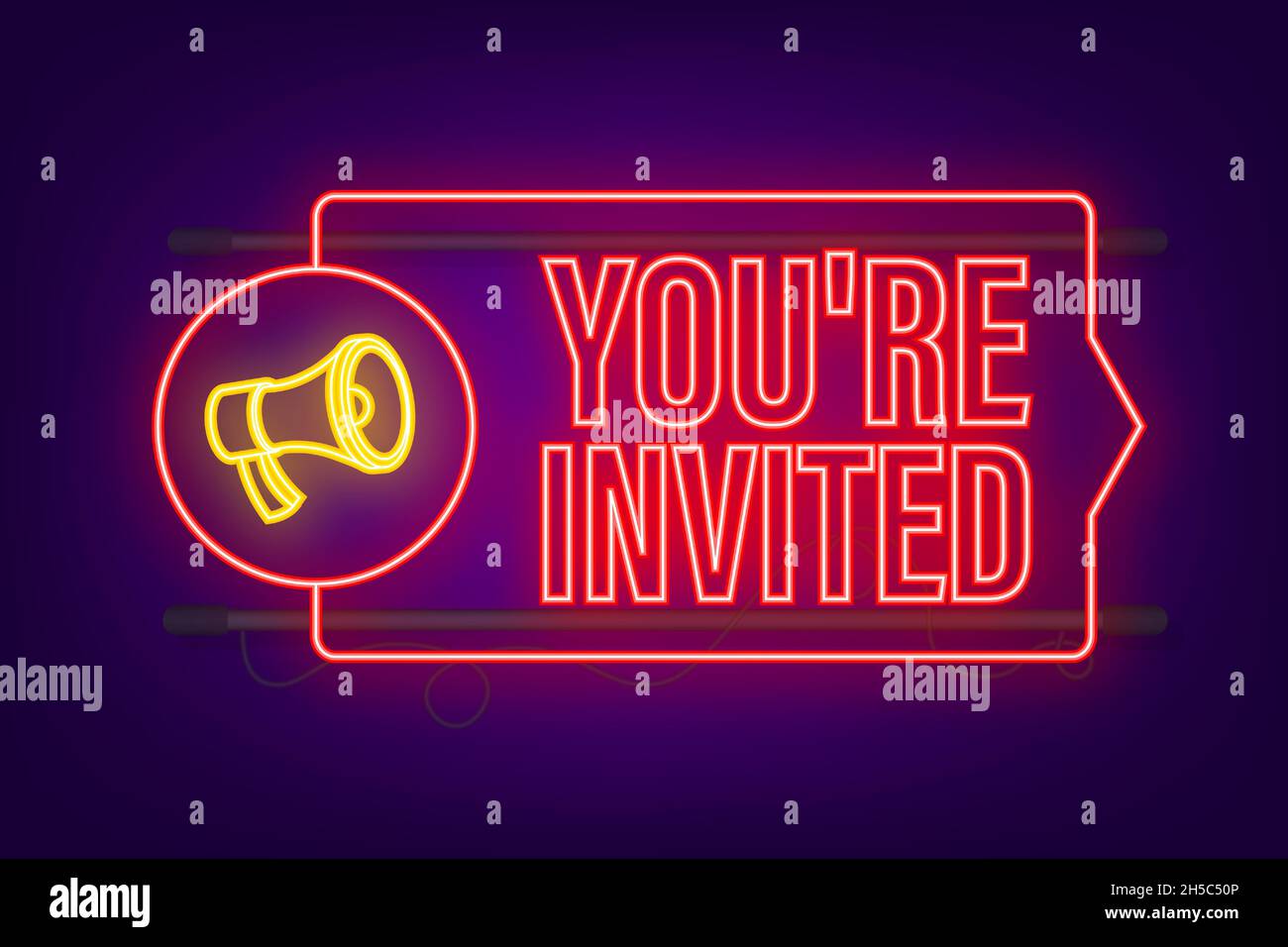 Megaphone neon banner, business concept with text You re invited. Vector illustration Stock ...