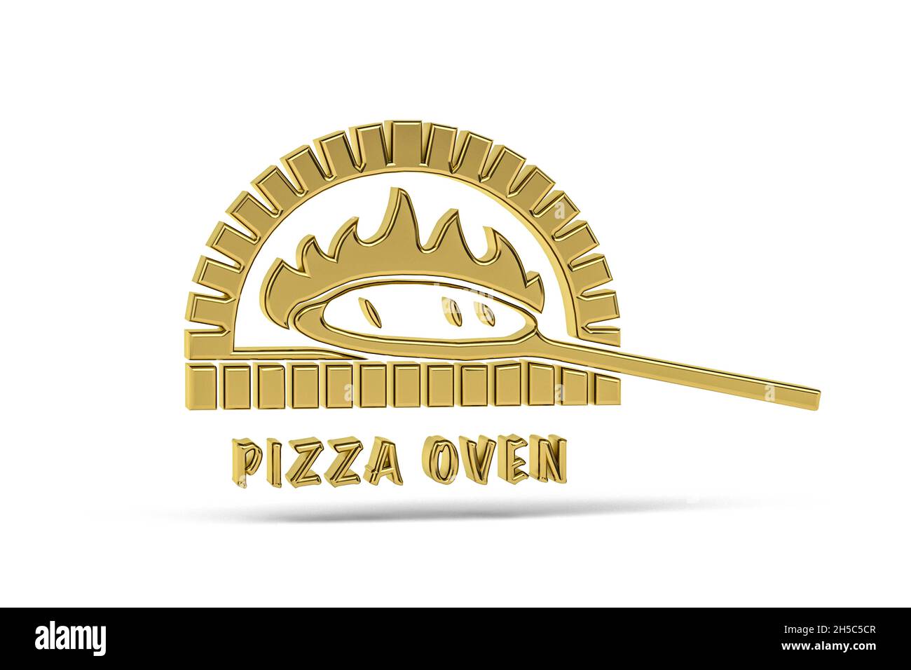 Golden 3d pizza oven icon isolated on white background - 3d render ...