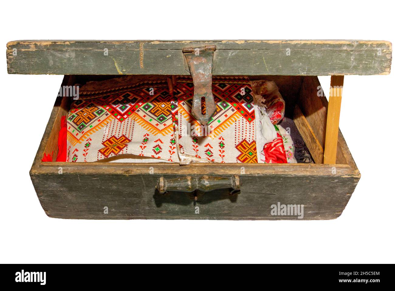 Fabric with traditional folk cross-stitch embroidery in vintage ...