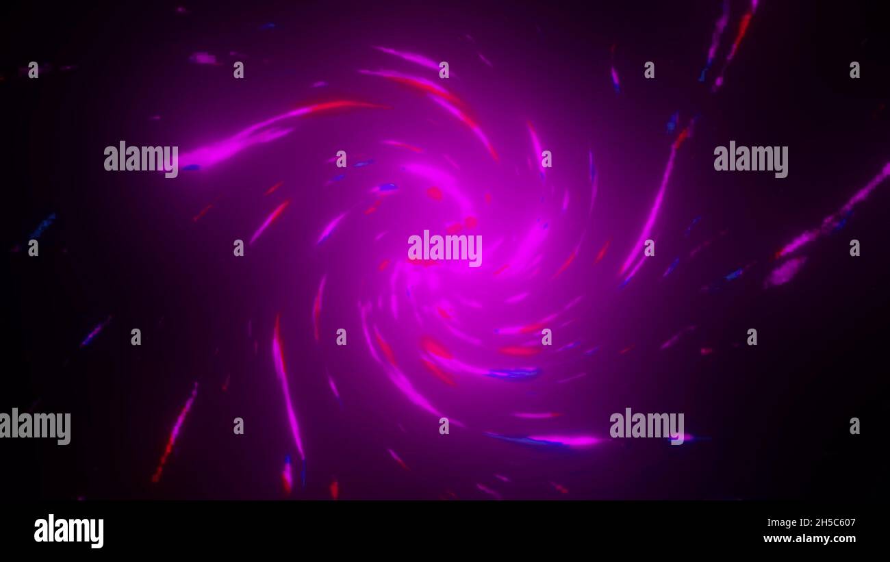 Neon 3d render spiral moving in space. Futuristic whirlpool in dark sky ...