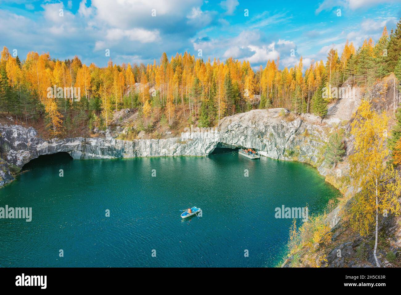 Lake in the deep marble canyon. Ruskeala Mountain Park. Republic of ...