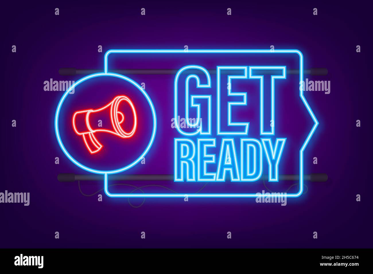 Megaphone with Get ready. Megaphone banner. Web neon design. Vector ...