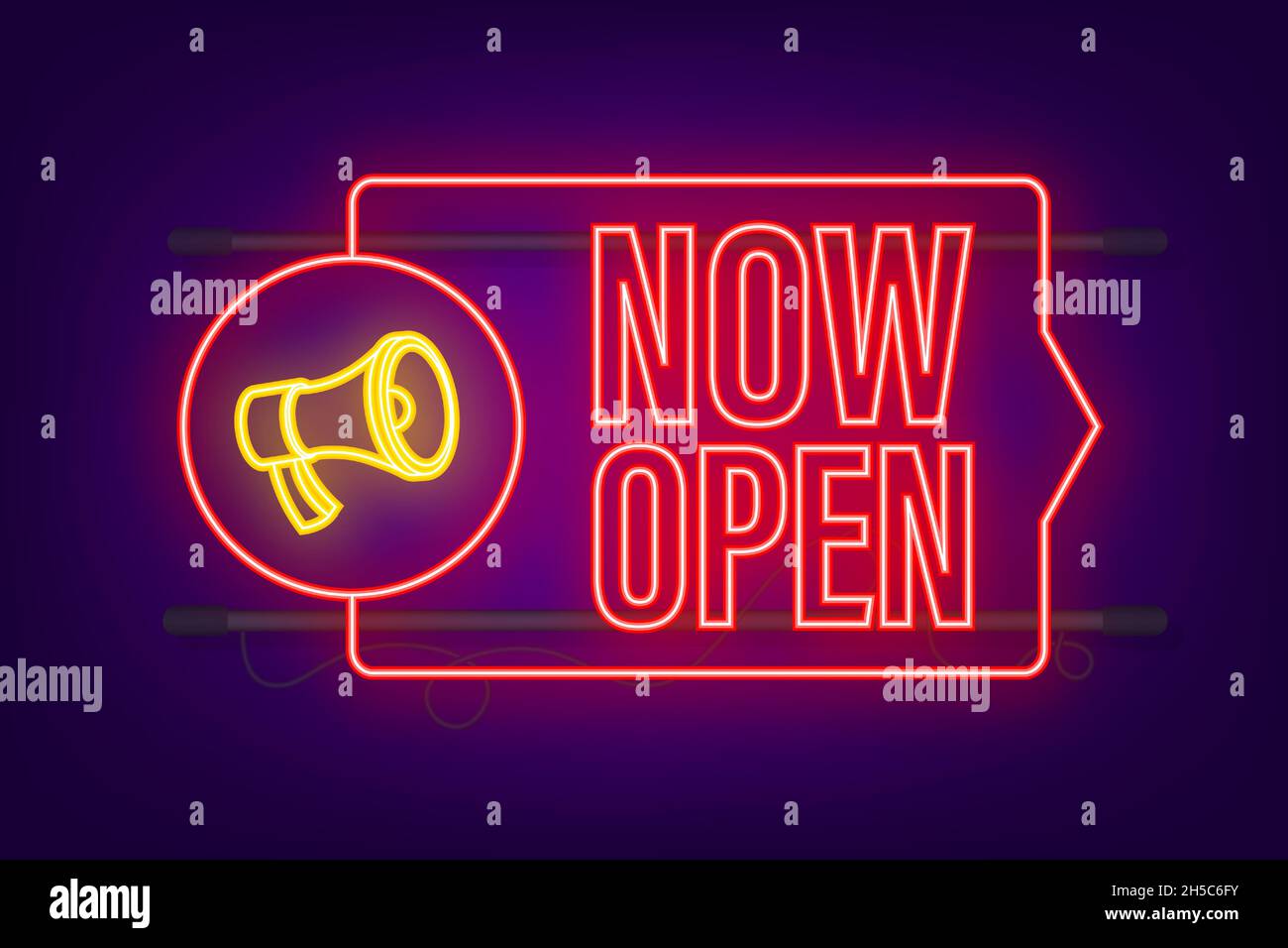 Megaphone with now open. Megaphone banner. Web neon design. Vector ...