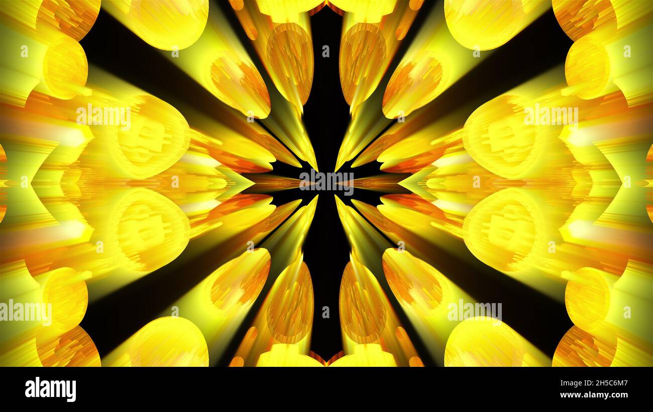 3D rendering radiation from the center of golden flickering particles ...