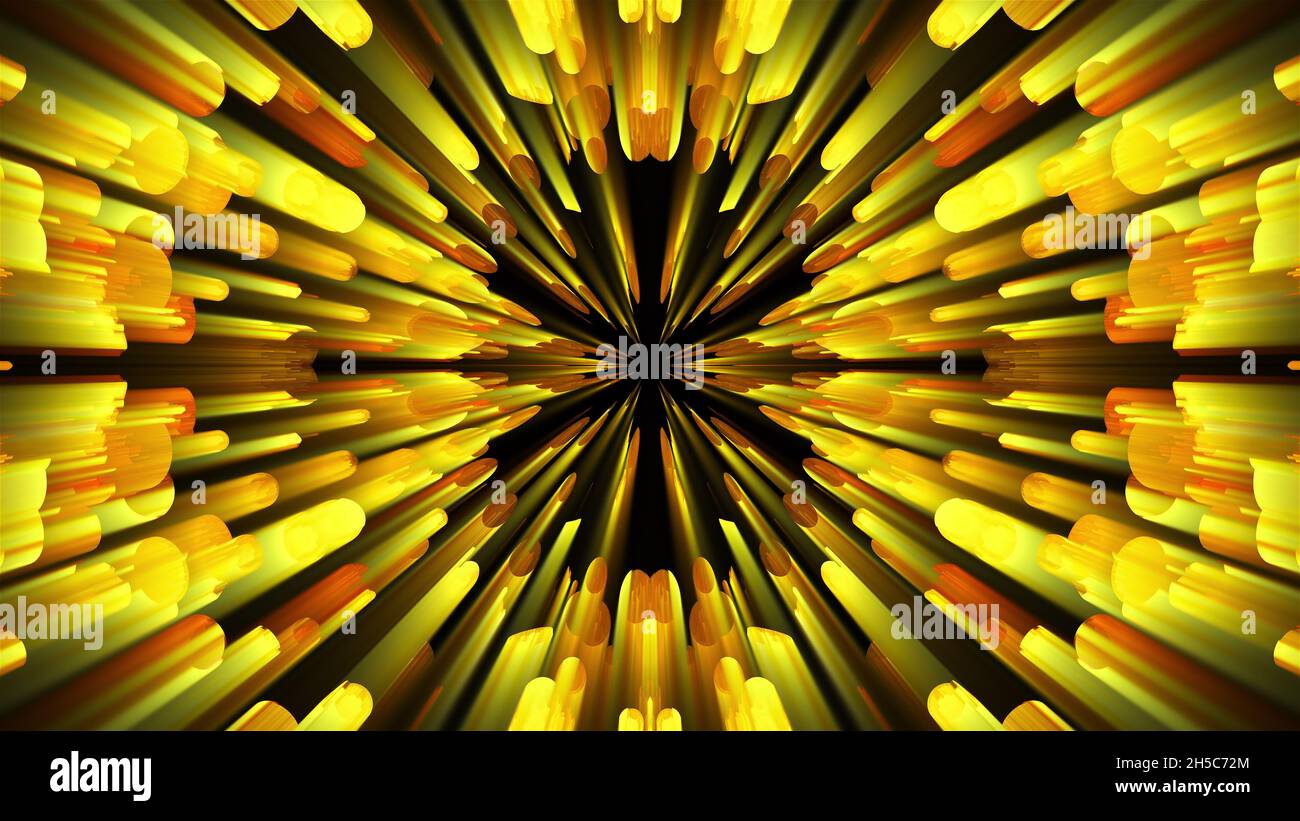 3D rendering radiation from the center of golden flickering particles ...