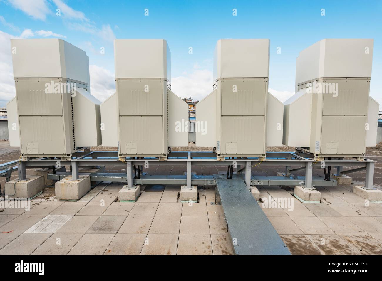 Air conditioning system assembled and installed on top of the building ...