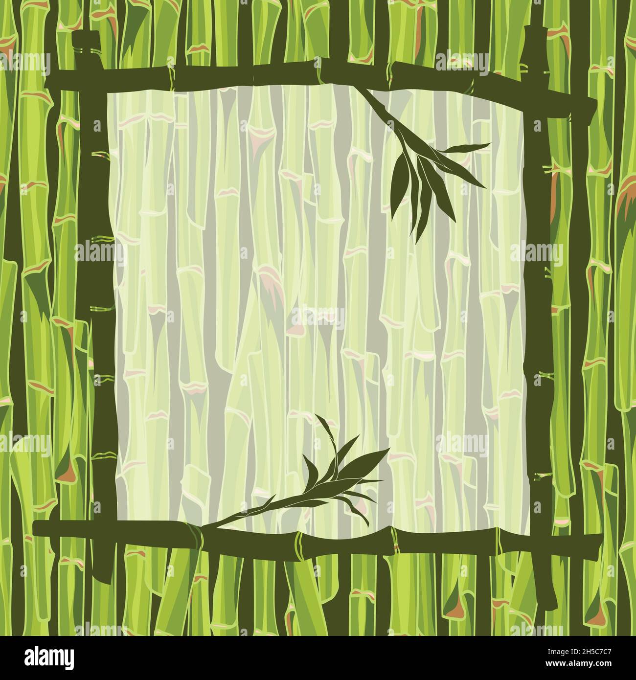 Hand-drawn green bamboo frame background with space for text Stock ...