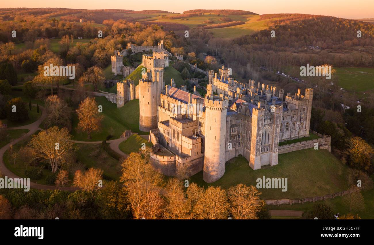 Arundel Castle Arundel West Sussex England United Kingdom Bird Eye View Beautiful Sunset