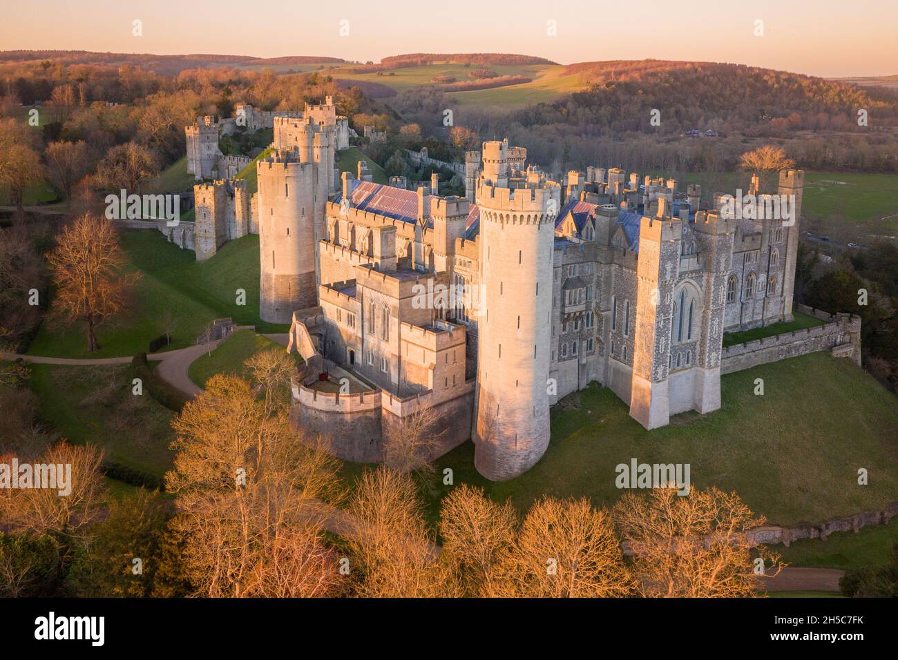Arundel Castle, Arundel, West Sussex, England, United Kingdom. Bird Eye ...