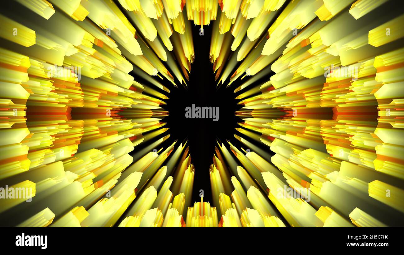 3D rendering radiation from the center of golden flickering particles ...