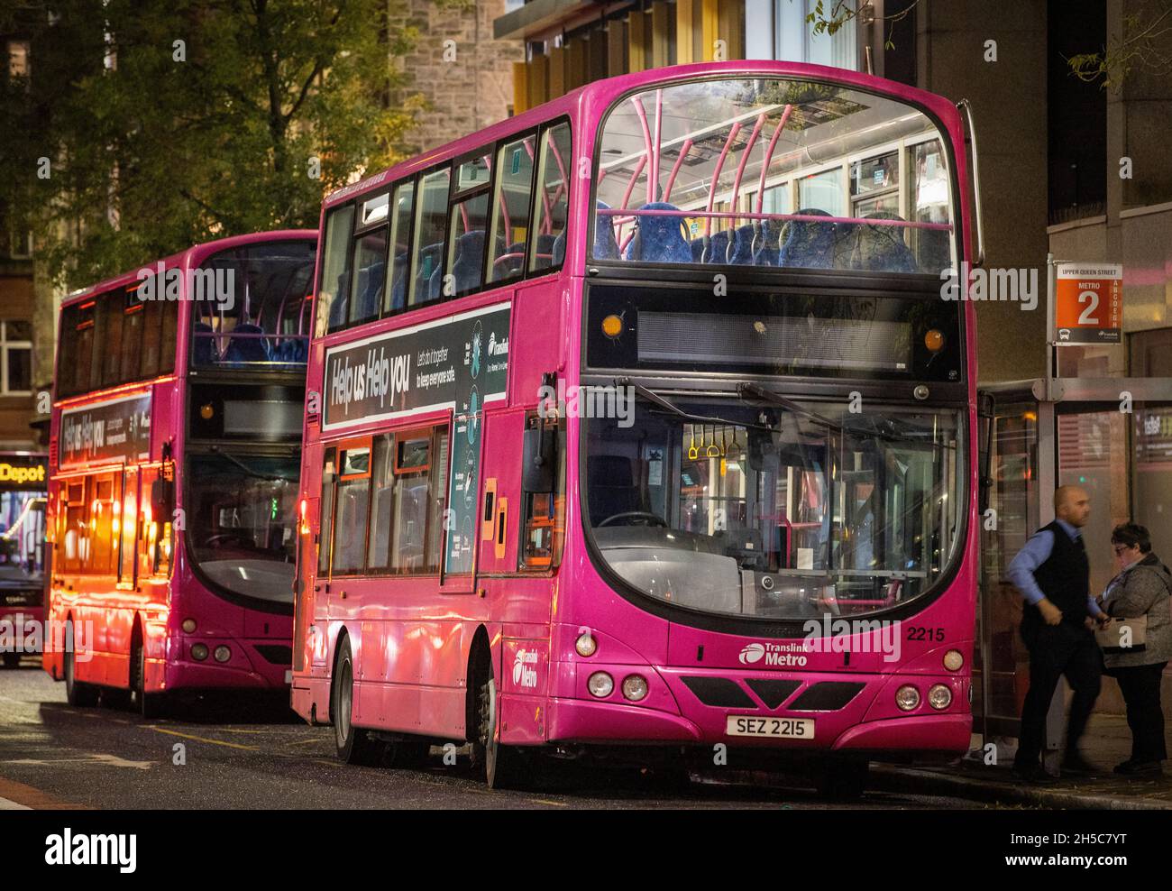 Translink Metro buses in parked in Belfast City centre. A number of bus ...