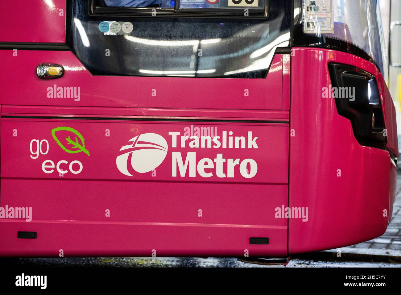Translink Metro buses in parked in Belfast City centre. A number of bus ...