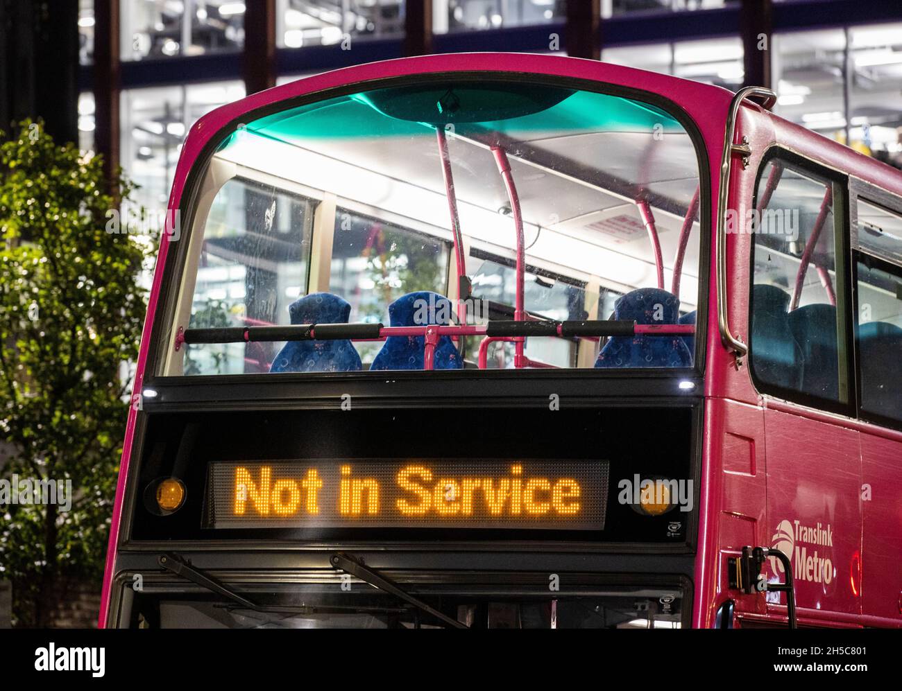Translink Metro buses in parked in Belfast City centre. A number of bus services in the Belfast ...