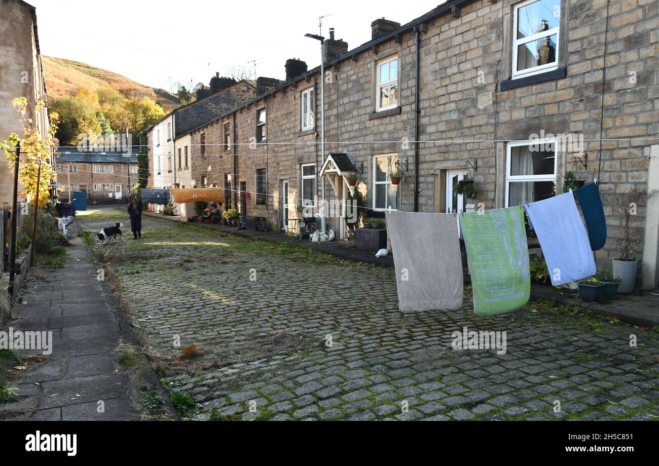 Washing on line across the street in Market Street, Todmorden, West ...