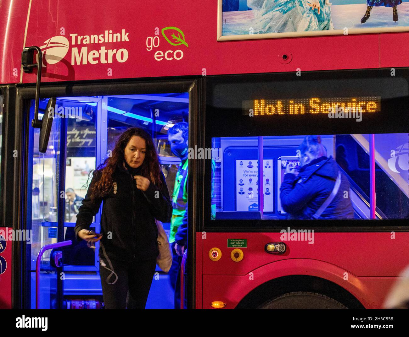 Translink Metro buses in parked in Belfast City centre. A number of bus services in the Belfast ...