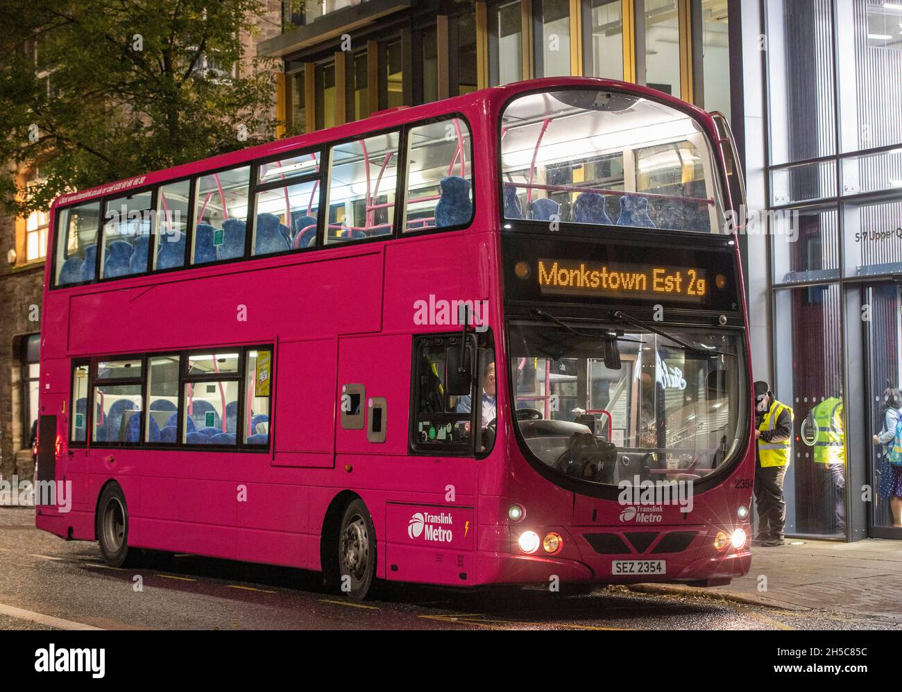 Translink Metro buses in parked in Belfast City centre. A number of bus services in the Belfast ...