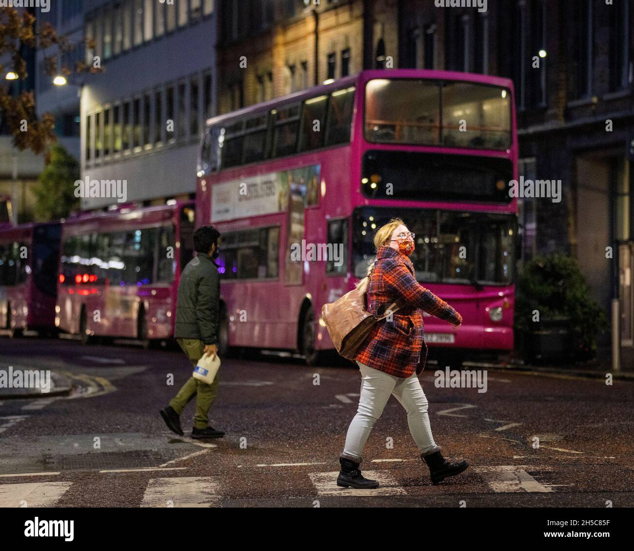 Translink Metro buses in parked in Belfast City centre. A number of bus ...