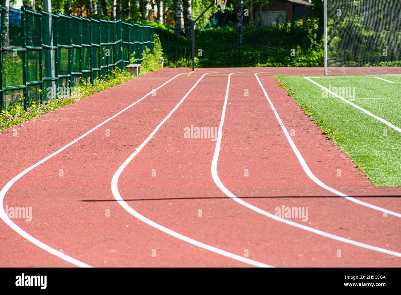 Red running tracks in sport stadium in autumn park Stock Photo - Alamy