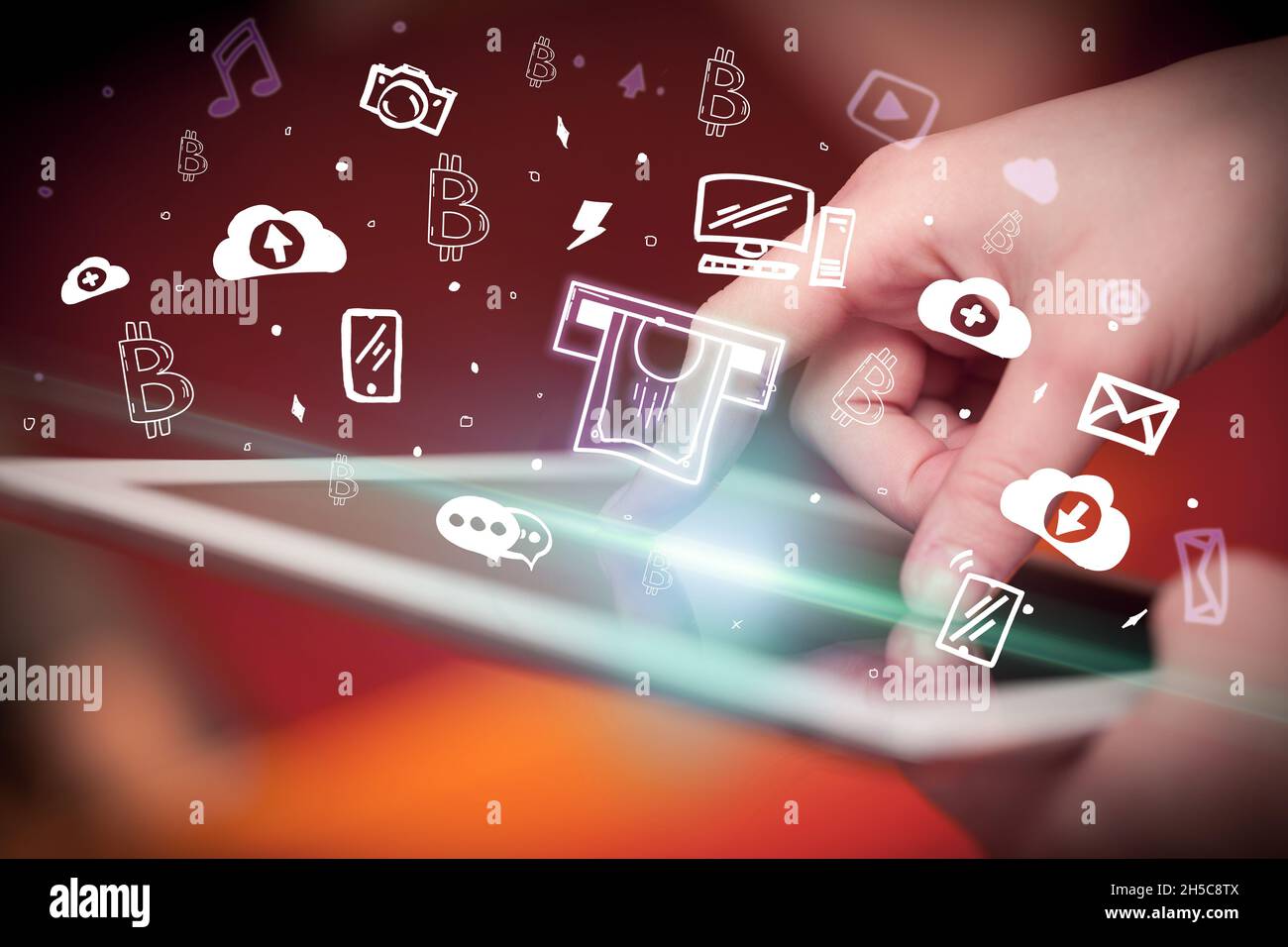Close-up of a touchscreen with hand drawn icons Stock Photo - Alamy