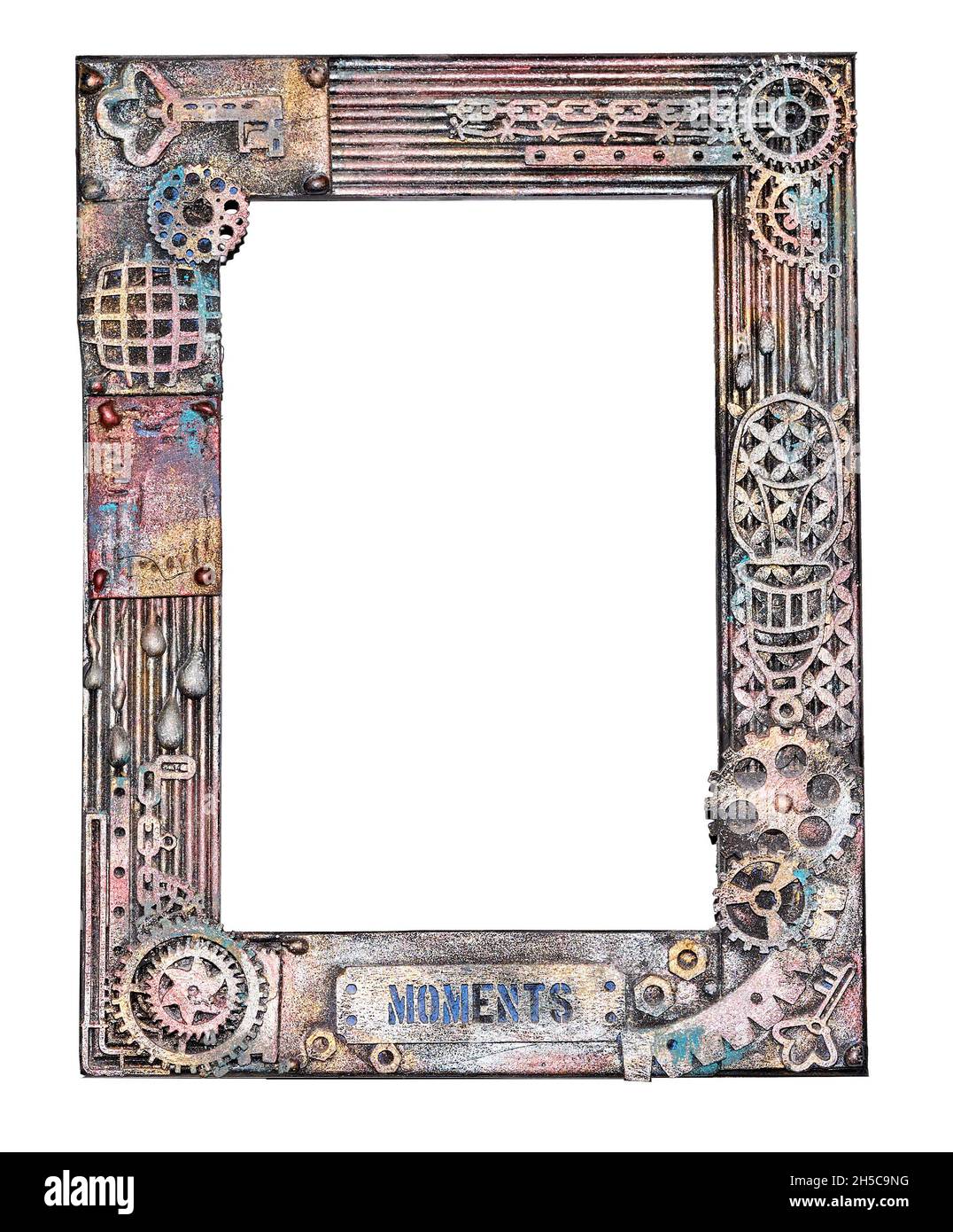 Handmade steampunk isolated photo frame on the white background. High ...