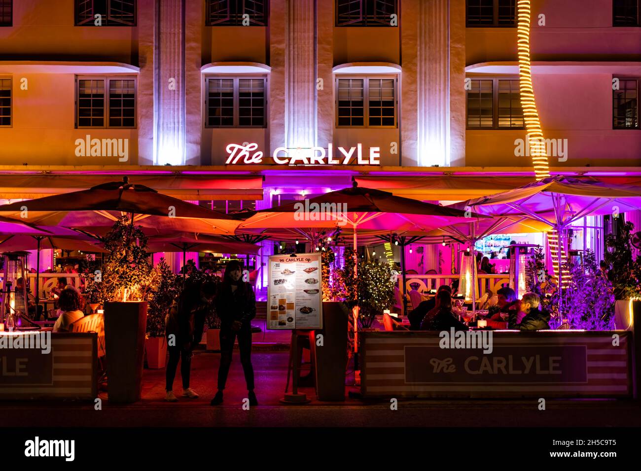 Miami Beach, USA - January 20, 2021: Art deco famous district at night ...