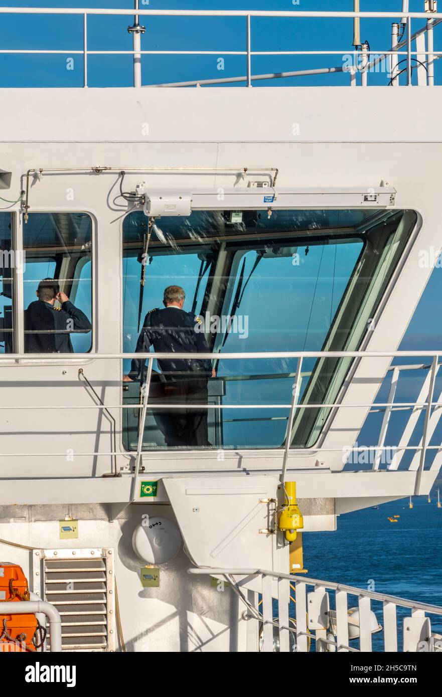 isle of wight ferry wightlink, officers on bridge of ship, ferry ...