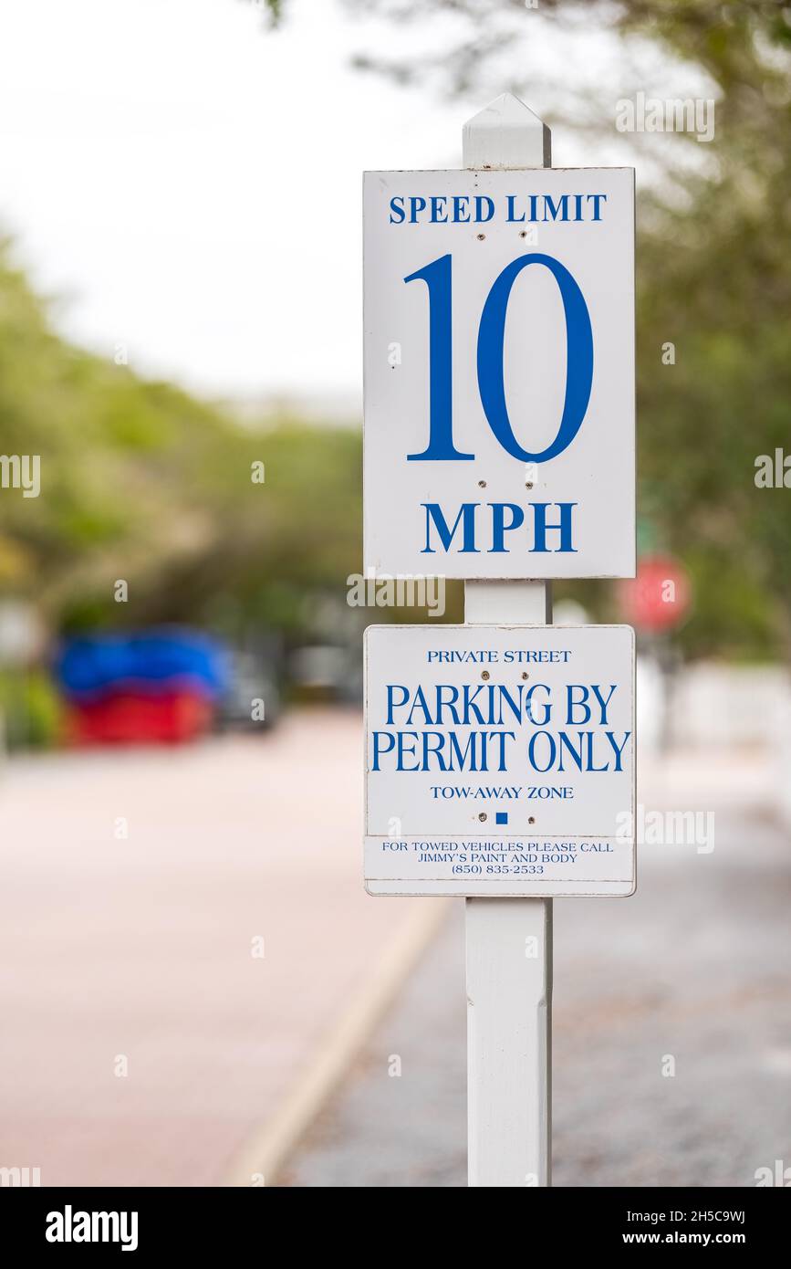 Seaside, USA - January 10, 2021: Closeup of small town residential ...