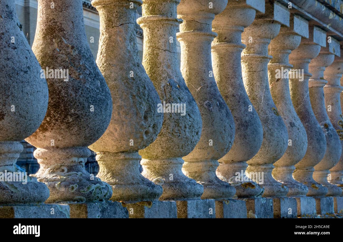 classical greek style baluster pillars within a balustrade wall on an ...
