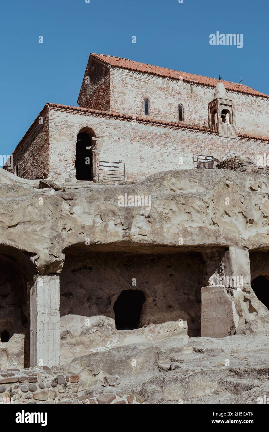 The Uplistsikhe cave complex near Gori, Georgia. Three-nave basilica on ...