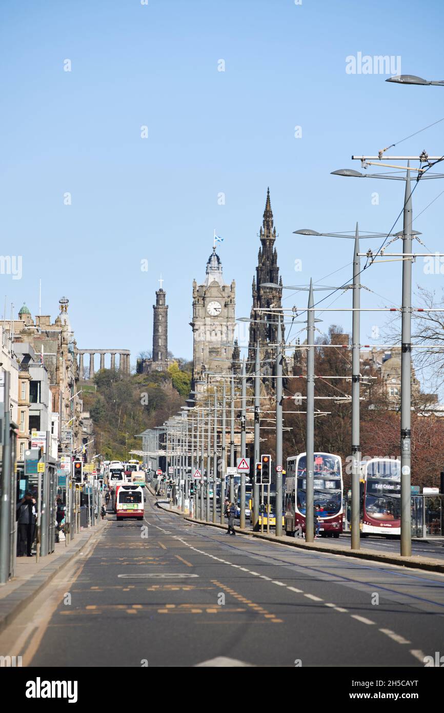 The view along Princess Street Edinburgh, featuring many famous city ...