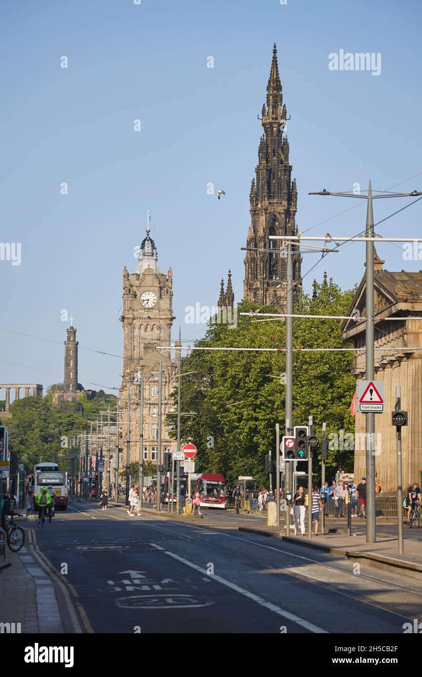 The view along Princess Street Edinburgh, featuring many famous city ...
