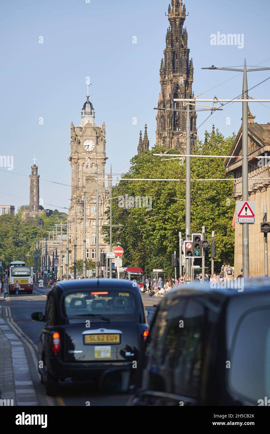 The view along Princess Street Edinburgh, featuring many famous city ...
