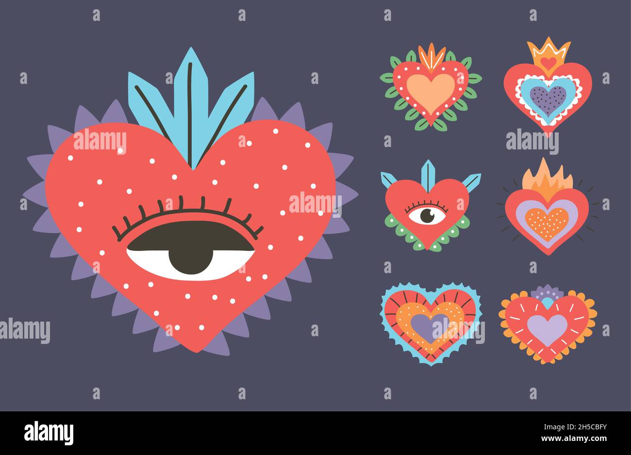set of seven decorated heart Stock Vector Image & Art - Alamy