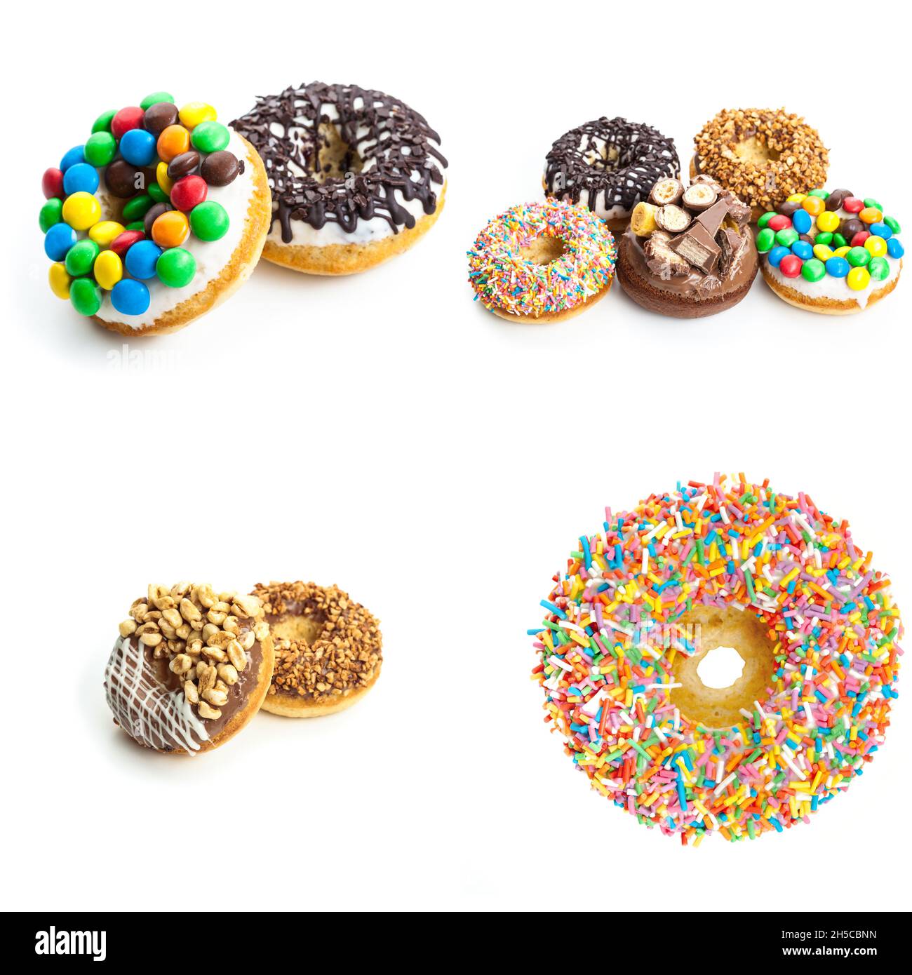Set of various colorful donuts isolated on white background Stock Photo ...