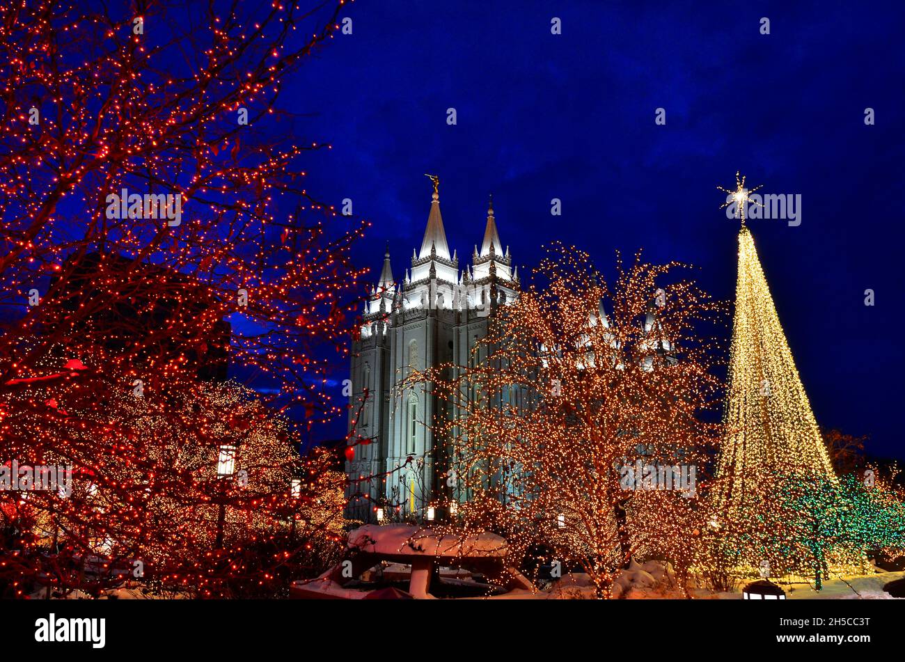 Salt Lake City Temple during the Holidays with Christmas Lights on ...