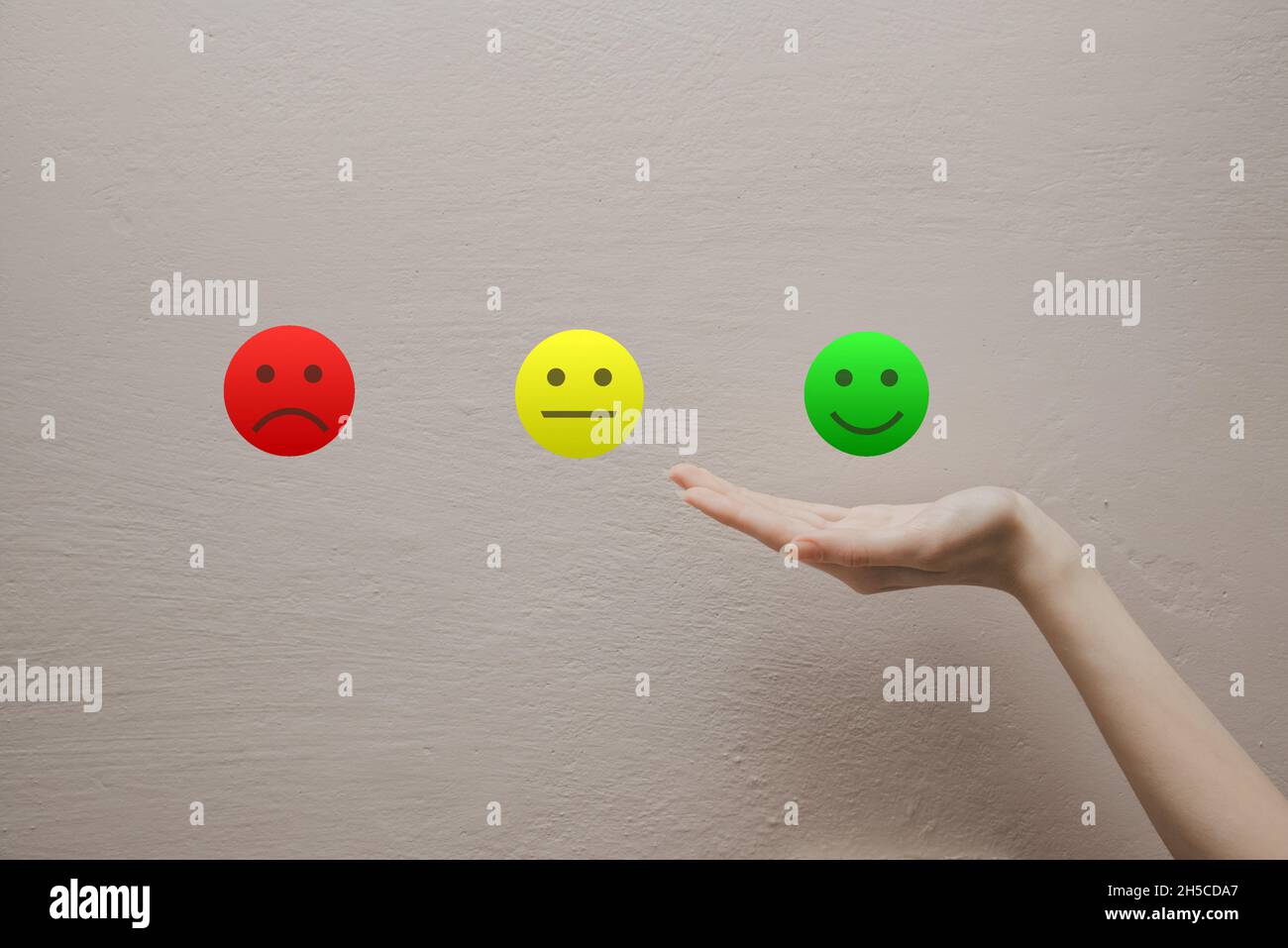 Rating concept. Woman hand choosing happy smile face emotion Stock ... Rating concept. Woman hand choosing happy smile face emotion Stock ...