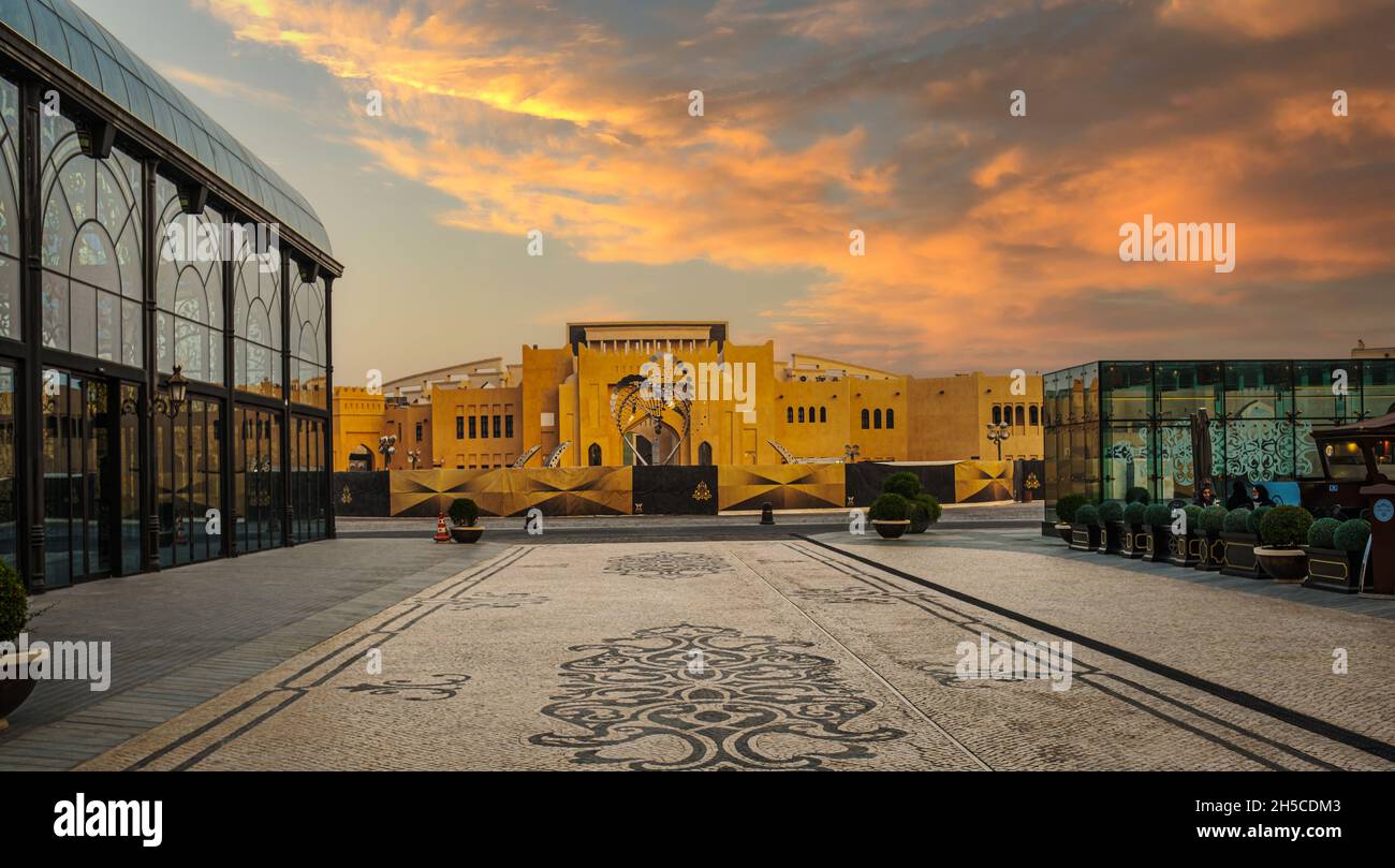 Katara cultural village in Doha, Qatar sunset shot showing the unique ...