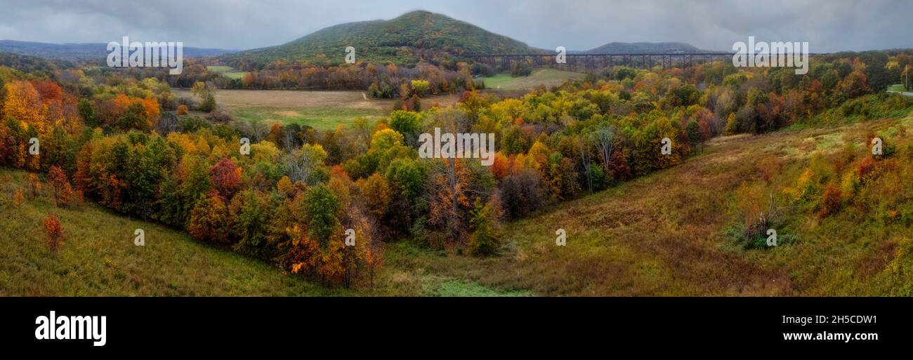 The Moodna Viaduct - Aerial panoramic view during the colorful fall ...