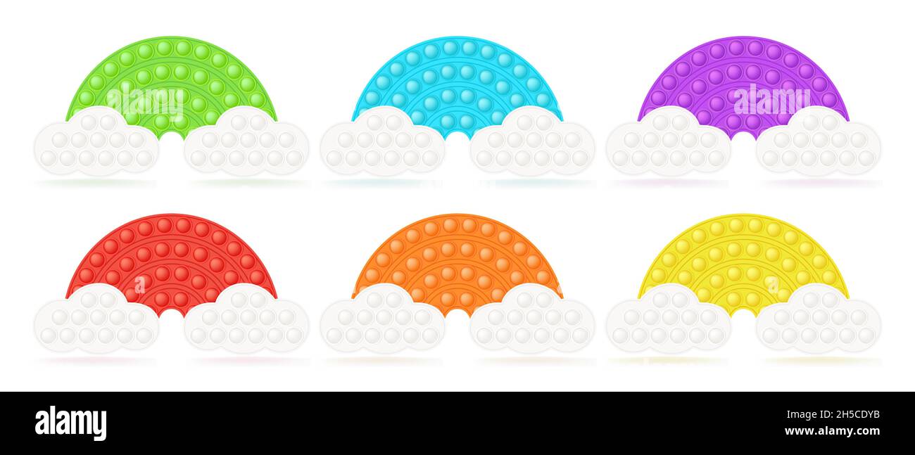Set of popit rainbows on the clouds as a fashionable silicon fidget ...