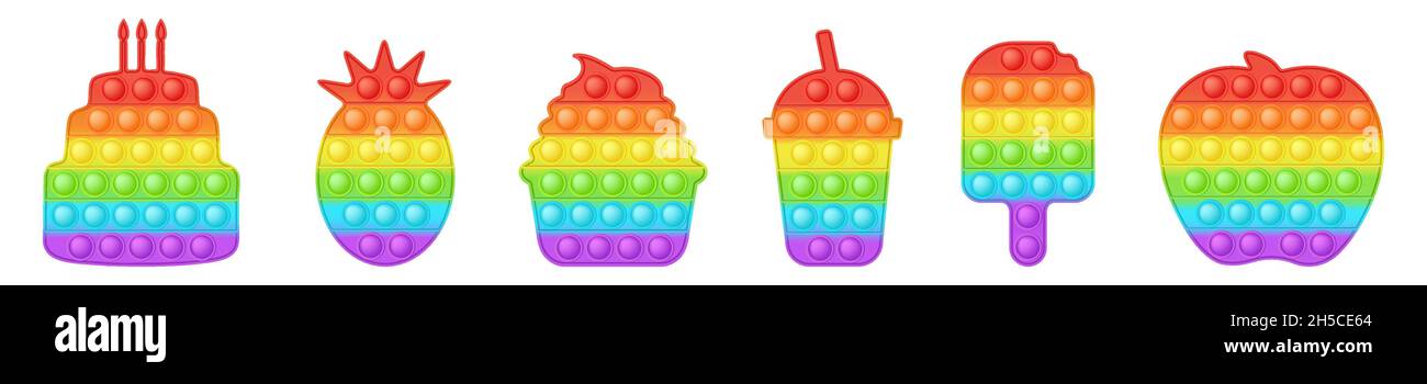 Set of birthday and food forms pop it a fashionable rainbow fidget toys ...