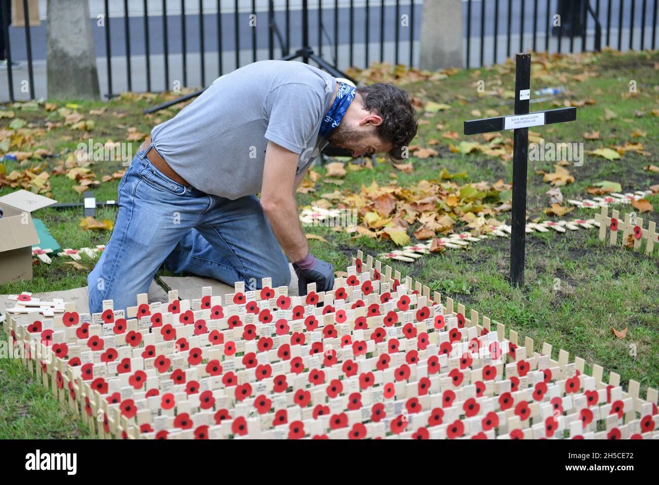 London, UK. 08th Nov, 2021. A volunteer helps to set up the Westminster ...