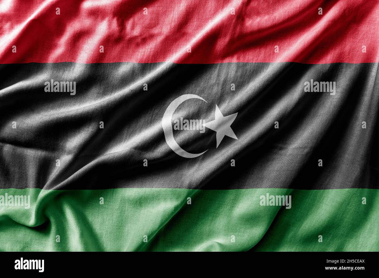 Waving detailed national country flag of Libya Stock Photo - Alamy