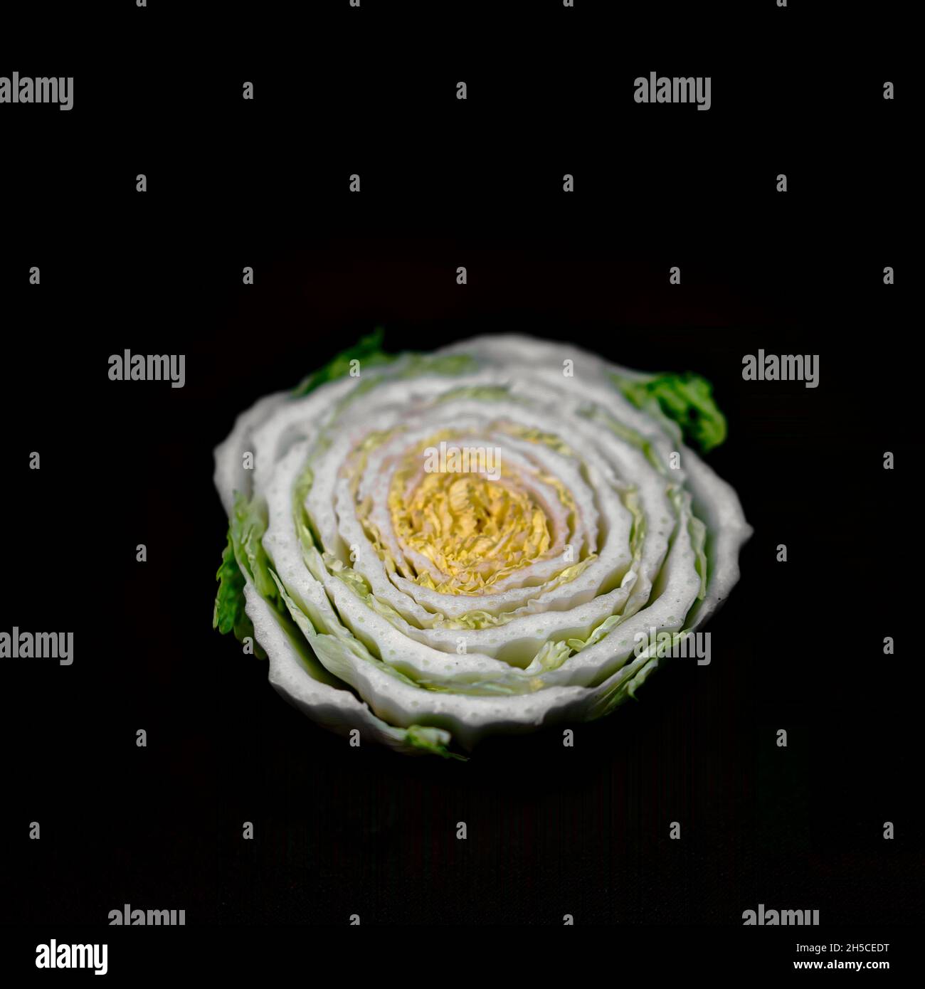 Chinese cabbage cut in half isolated on a black background Stock Photo ...