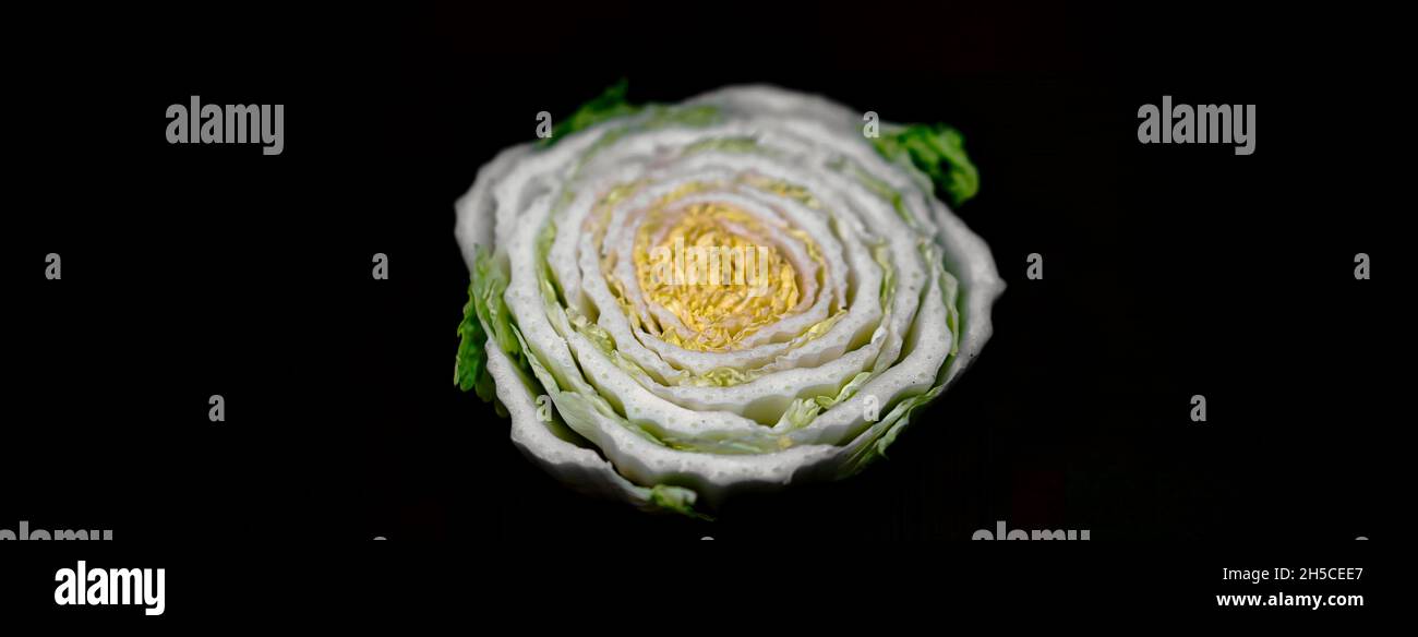 Chinese cabbage cut in half isolated on a black background Stock Photo ...