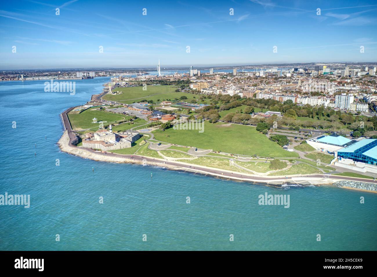 Southsea Castle with the seafront promenade in view set within Southsea ...