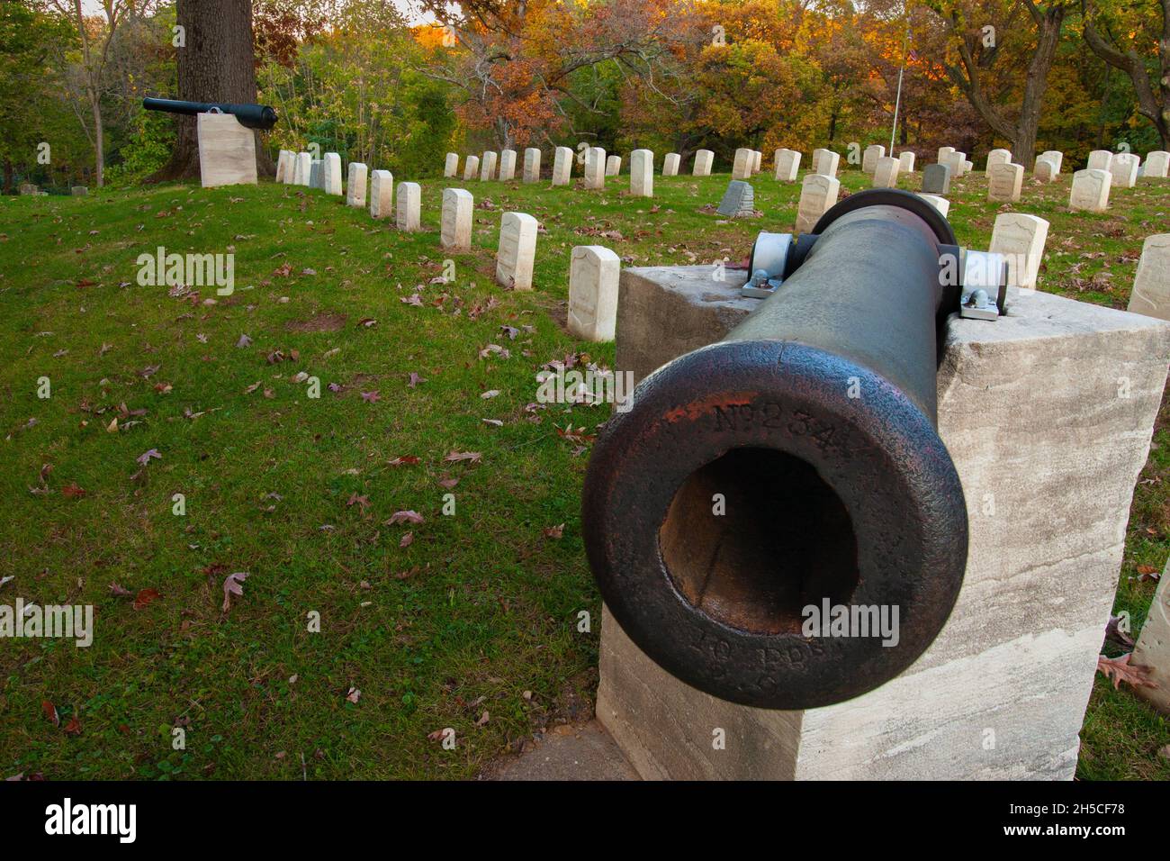 Cannon At Soldier's Hill - Springdale Cemetery - Peoria, Illinois Stock ...