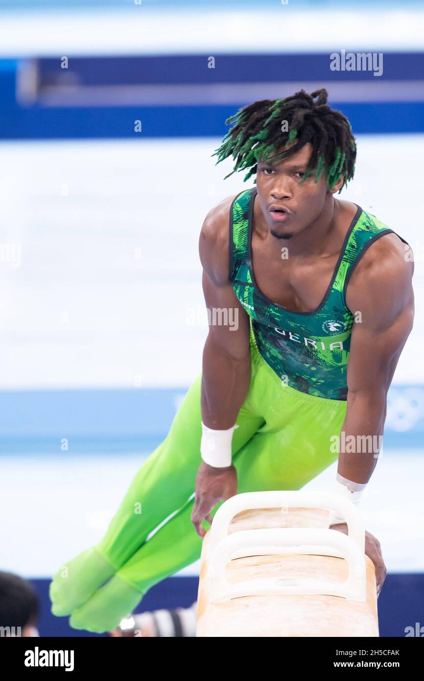 Tokyo, Japan. 24th July, 2021. Uche Eke of Nigeria performs on pommel ...